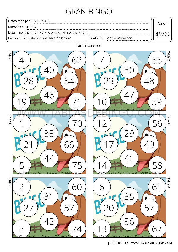 Tablas de Bingo - Personaliza, Descarga en PDF e Imprime