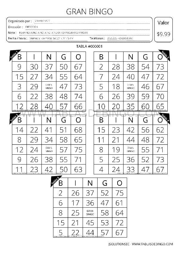 Tablas de Bingo - Personaliza, Descarga en PDF e Imprime