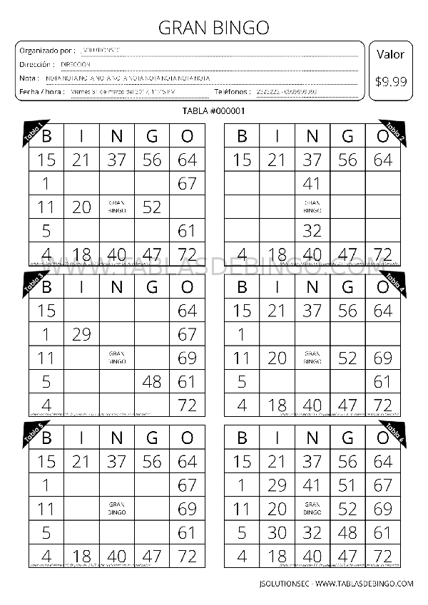 Tablas de Bingo - Personaliza, Descarga en PDF e Imprime